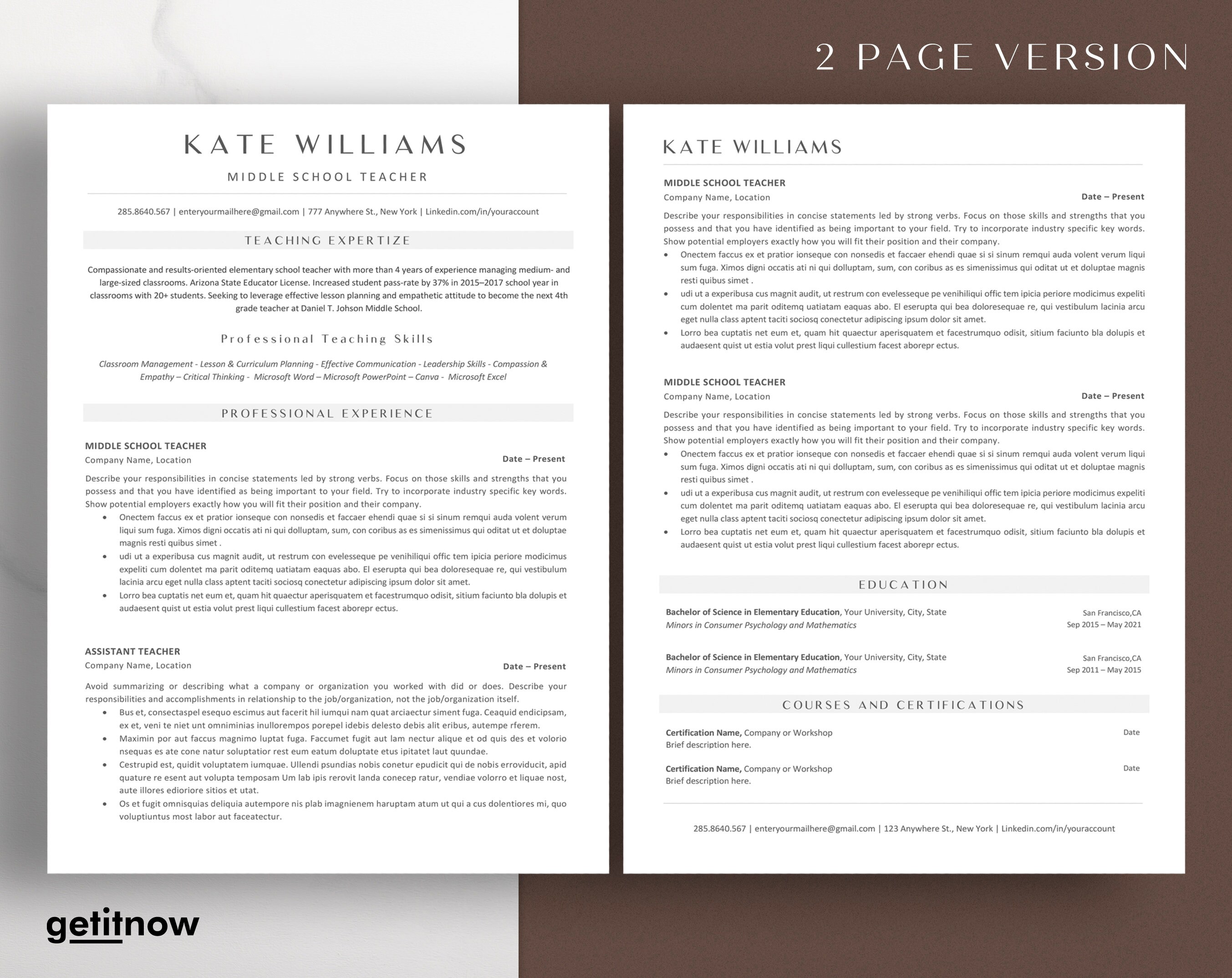 Teacher Resume Template for Word, Google Docs, Pages Teacher Resume ...
