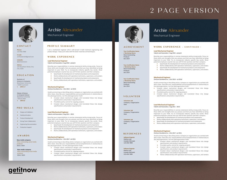 Professional Cv Template With Photo - Modern 2 Page Resume Template ...