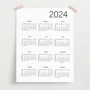 2024 Calendar, Monday Start, Week Number, Yearly Calendar - Etsy