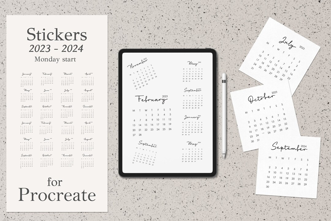 Procreate Calendar 2023 2024 Calendar Monthly Calendar Procreate Brush ...