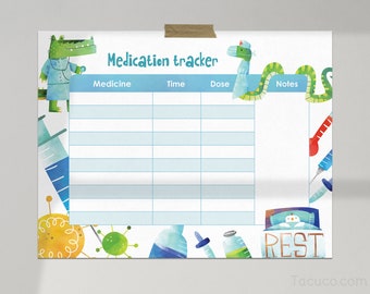 Medication Chart Tracker Kids Medical Chart Printable Digital File - Etsy