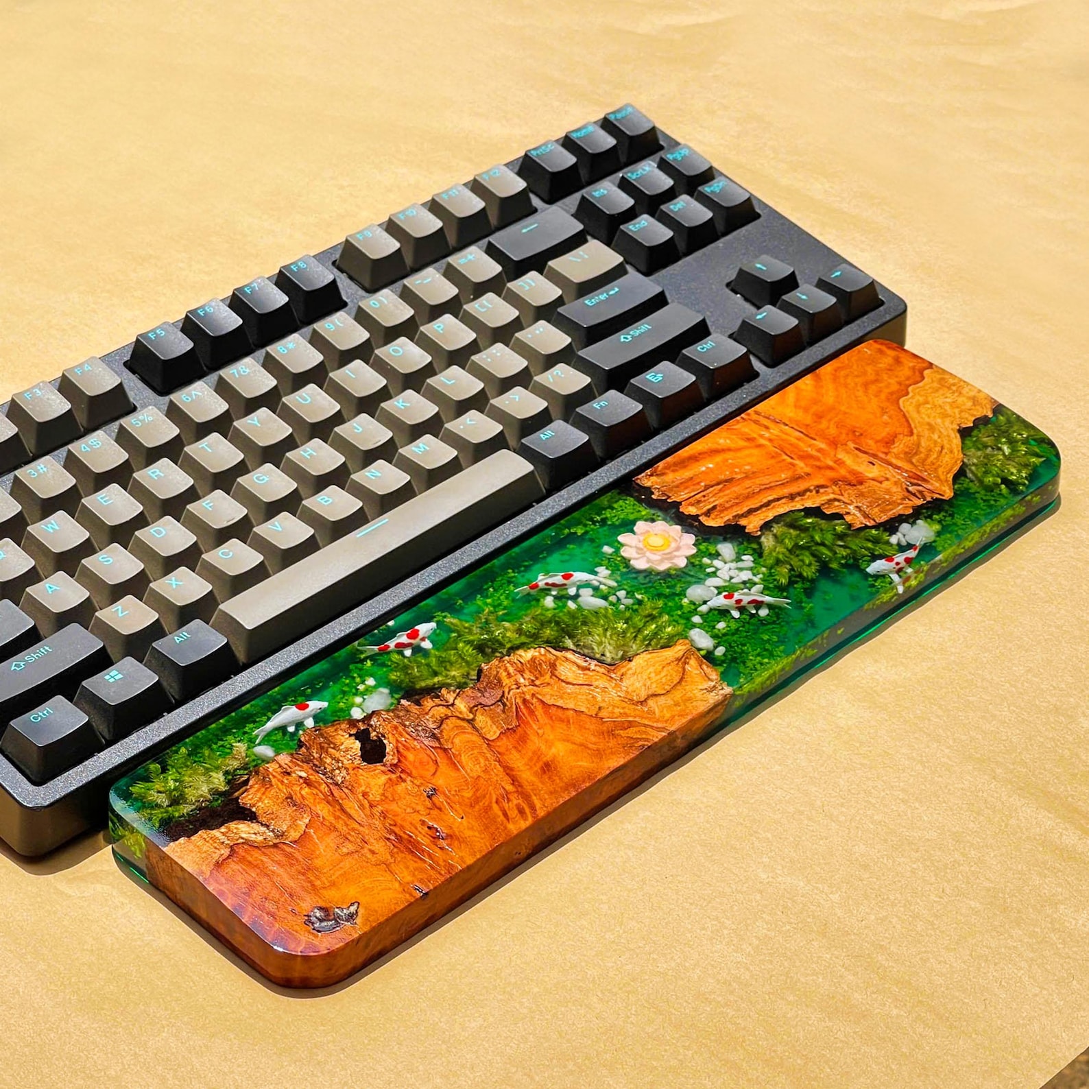 Handmade River Koi Fish Wooden Keyboard Wrist Rest, Epoxy Resin - Etsy