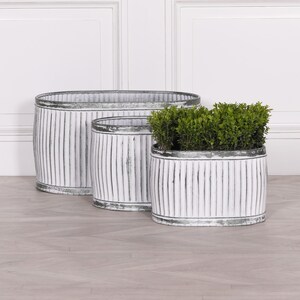 Ribbed Galvanised Metal Planter With Rim Detail 3 Different - Etsy UK
