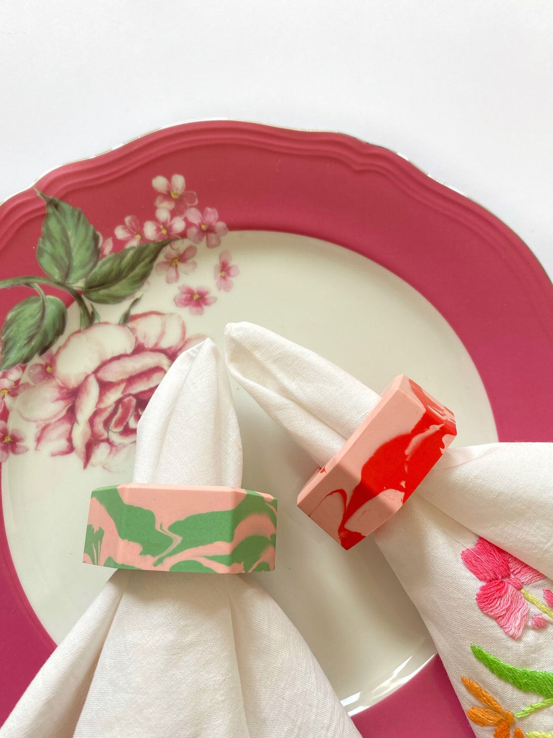 Set of Colourful Napkin Rings, Marbled Design Napkin Holders, Easter ...