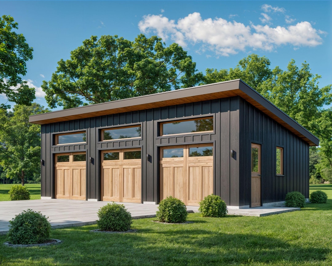 Three Car Garage Plan 24'x40', Detached Shed Roof Garage, 960 Sq Ft, 9 ...