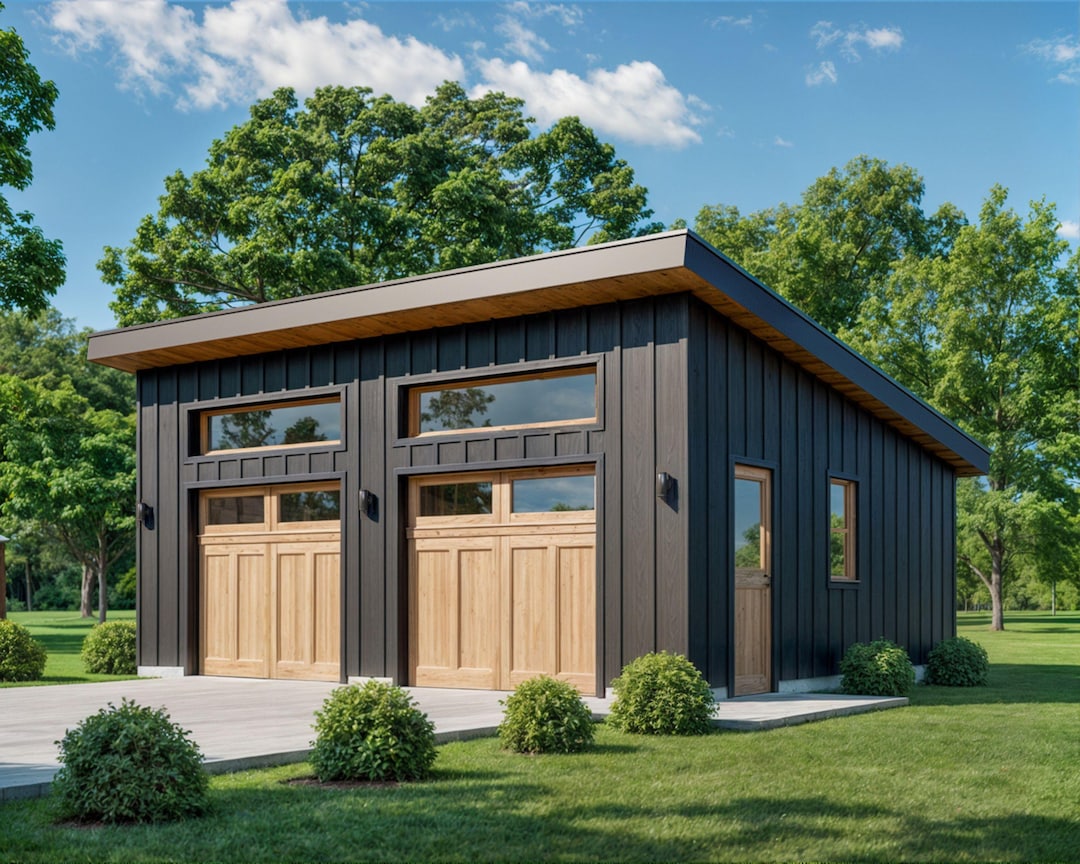 Two Car Garage Plan 24'x28', Detached Shed Roof Garage, 672 Sq Ft, 9 Ft ...