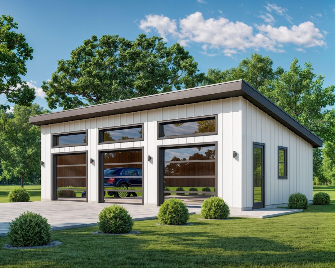Three Car Garage Plan 24'x40', Detached Shed Roof Garage, 960 Sq Ft, 9 ...
