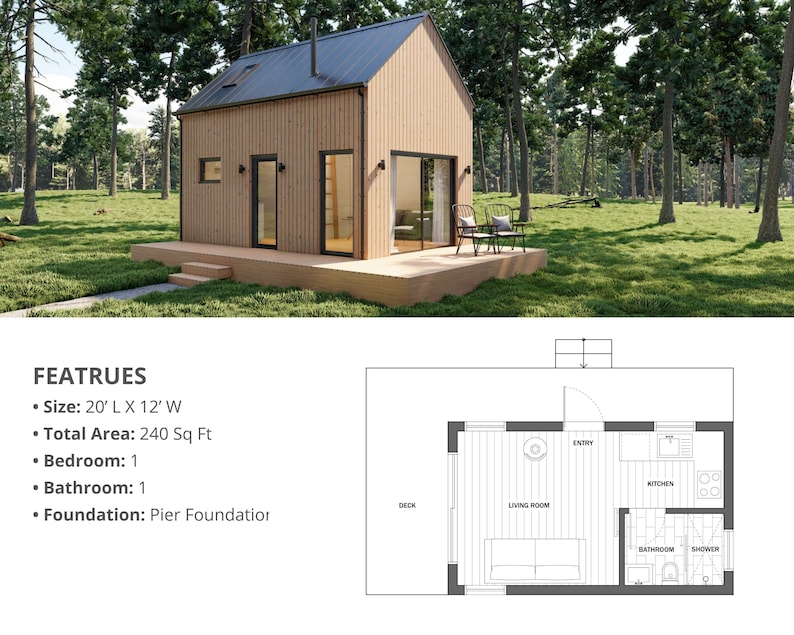 Modern Cabin House, 12 X 20, 240 Sq Ft, Tiny House, Architectural Plans ...