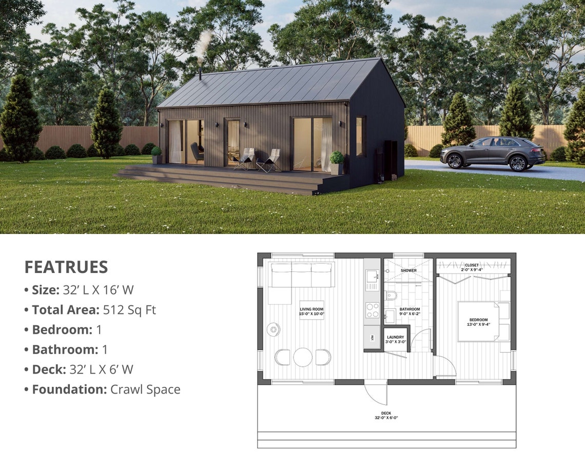 Modern Cabin House 16 X 32 512 Sq Ft Tiny House - Etsy