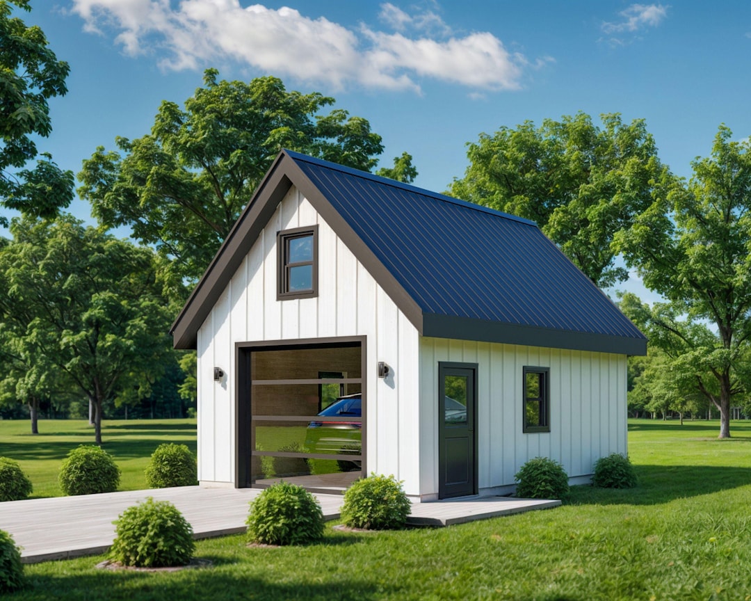 16x24 Detached Garage Plan, Modern Barn Style 1-car Garage, DIY ...