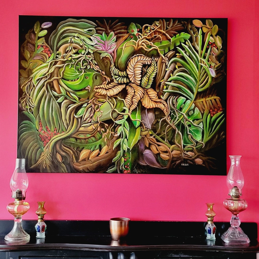 FOLIACEOUS Acrylic Jungle Plants Art With Antique Effect, ORIGINAL ...
