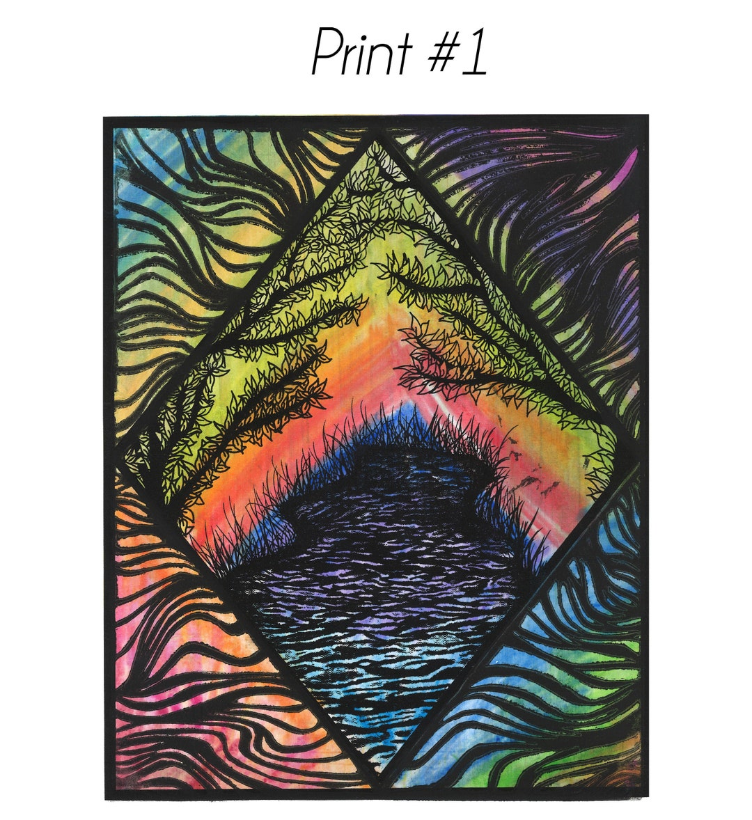 Insight 8x10 screen print and linocut abstract scenic line art ...