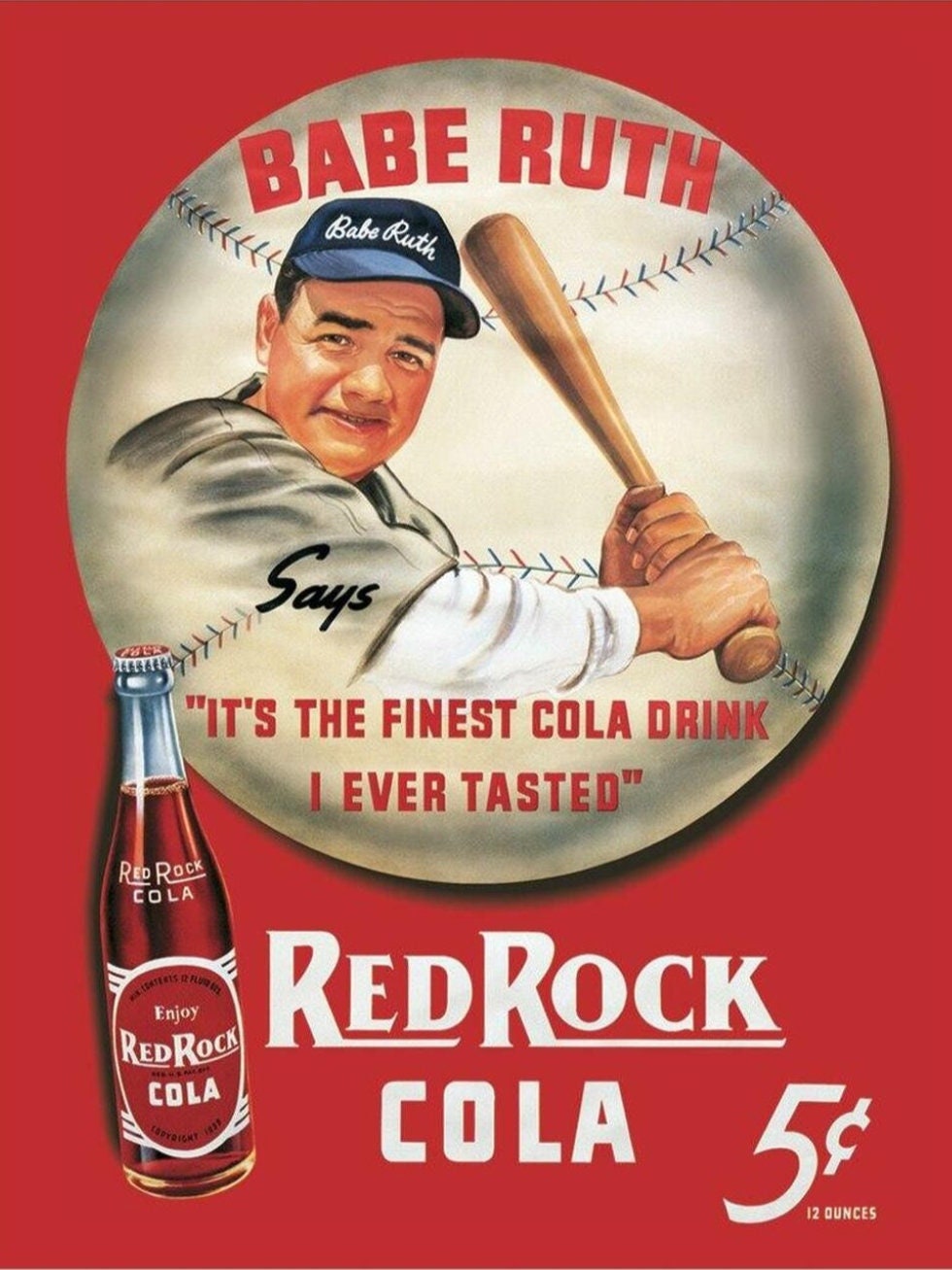 Babe Ruth and Red Rock Cola on a 16W X 12.5H Tin Sign.this - Etsy