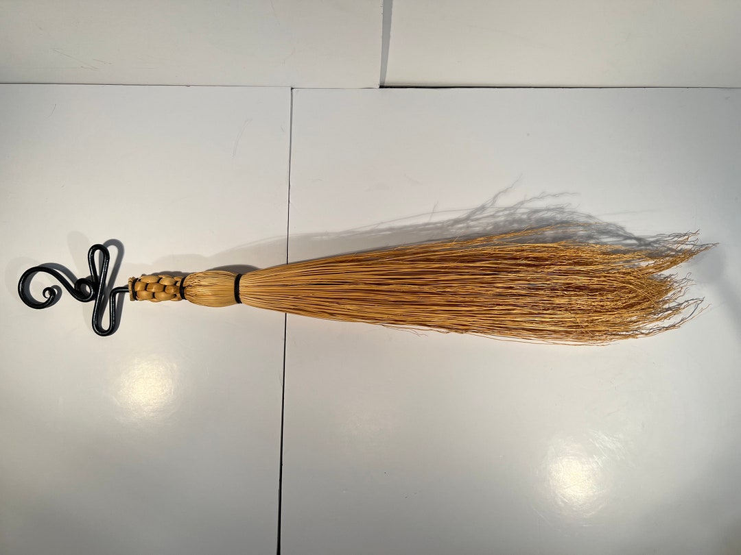 Fireplace Broom Intricate Wrought Iron Loop Handled Small Natural Corn ...