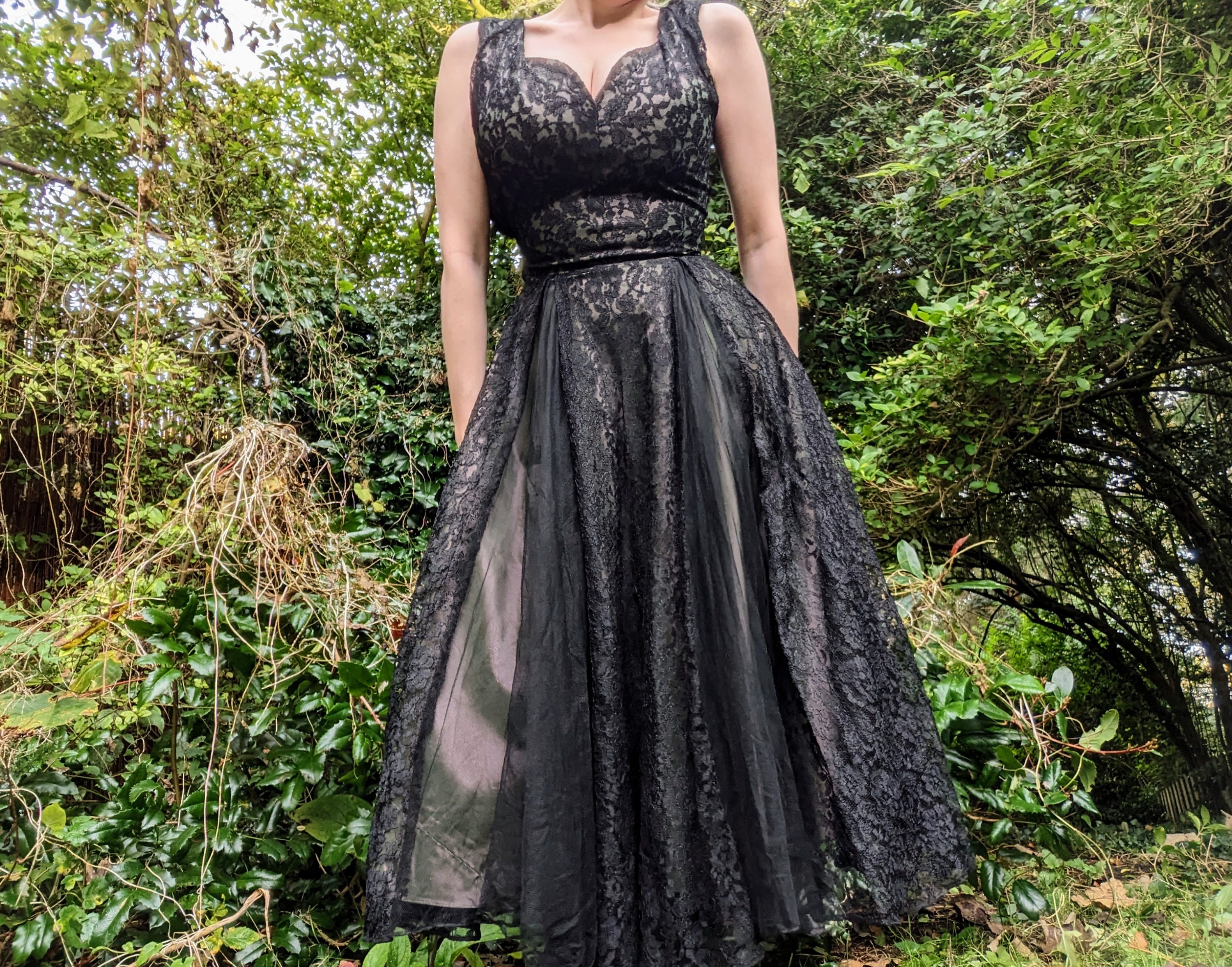 Vintage 1940s 1950s Black Lace Witchy Party Dress. 50s Fit and Flare ...