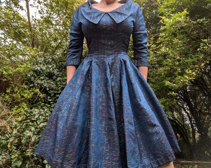Vintage 1950s Alice Edwards Blue and Rainbow Metallic Party Dress. 50s ...
