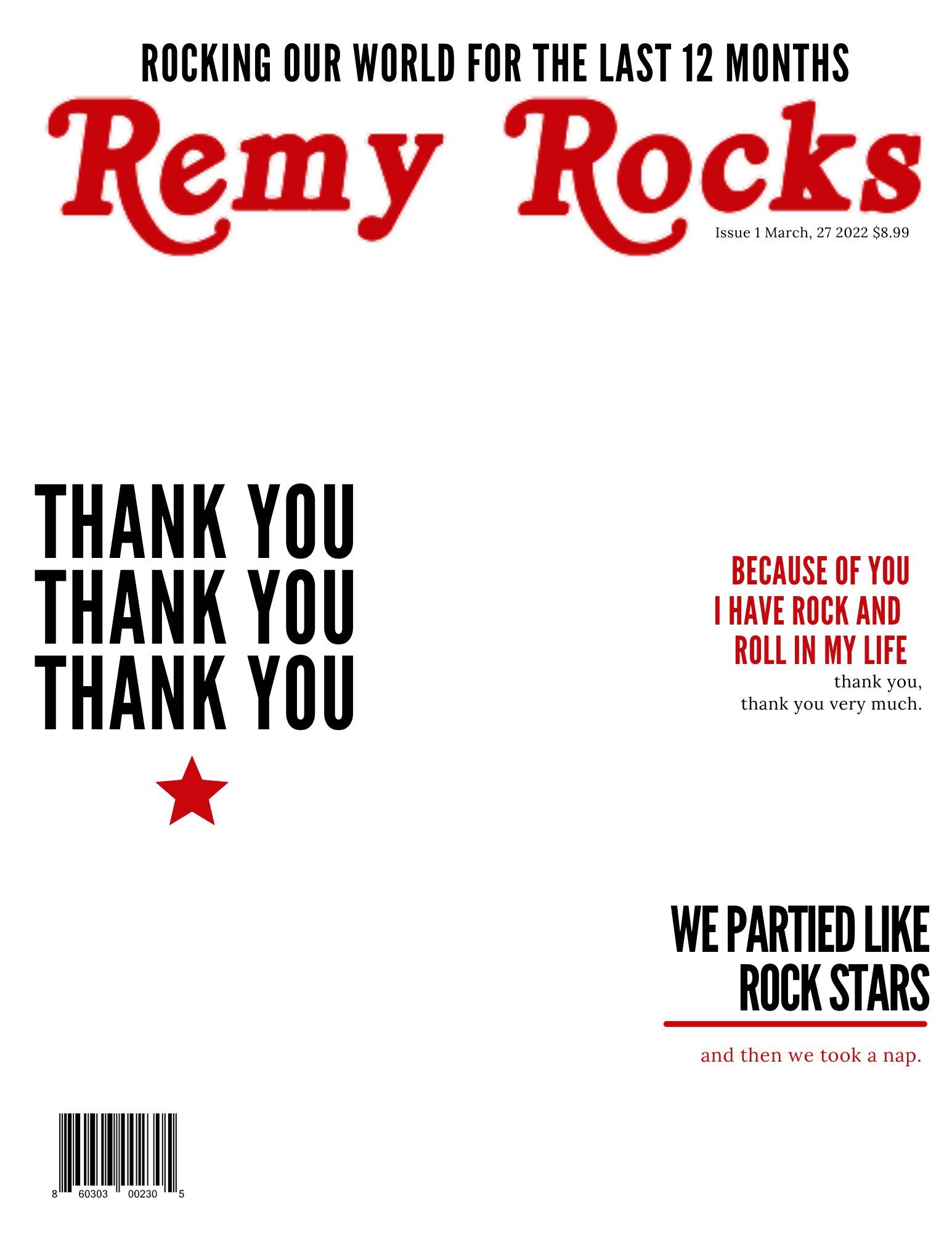 Custom ONE ROCKS Thank You Cards Digital File Rock and Roll Magazine ...