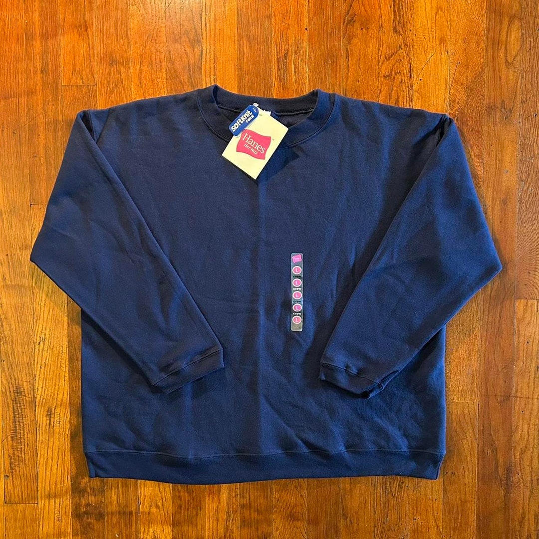 Vintage Hanes Essential Navy Blue Soft Knit Crewneck Sweatshirt L NWT ...