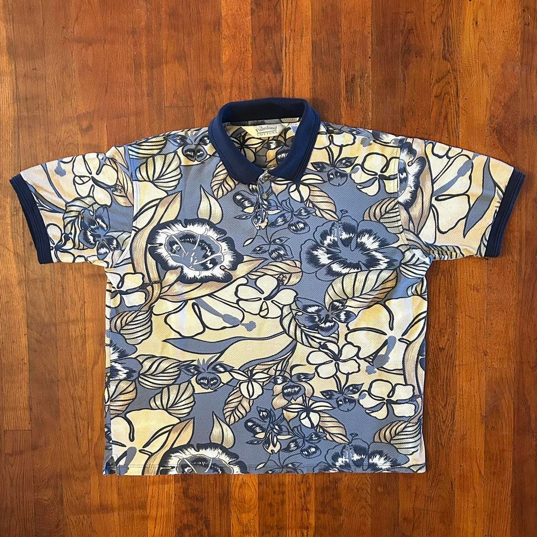 Vintage Hawaiian Floral Polo Shirt - Etsy
