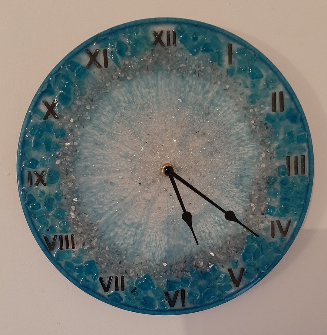 Epoxy Resin Watch on Artboard With Decorative Stones 30 Cm Diameter - Etsy