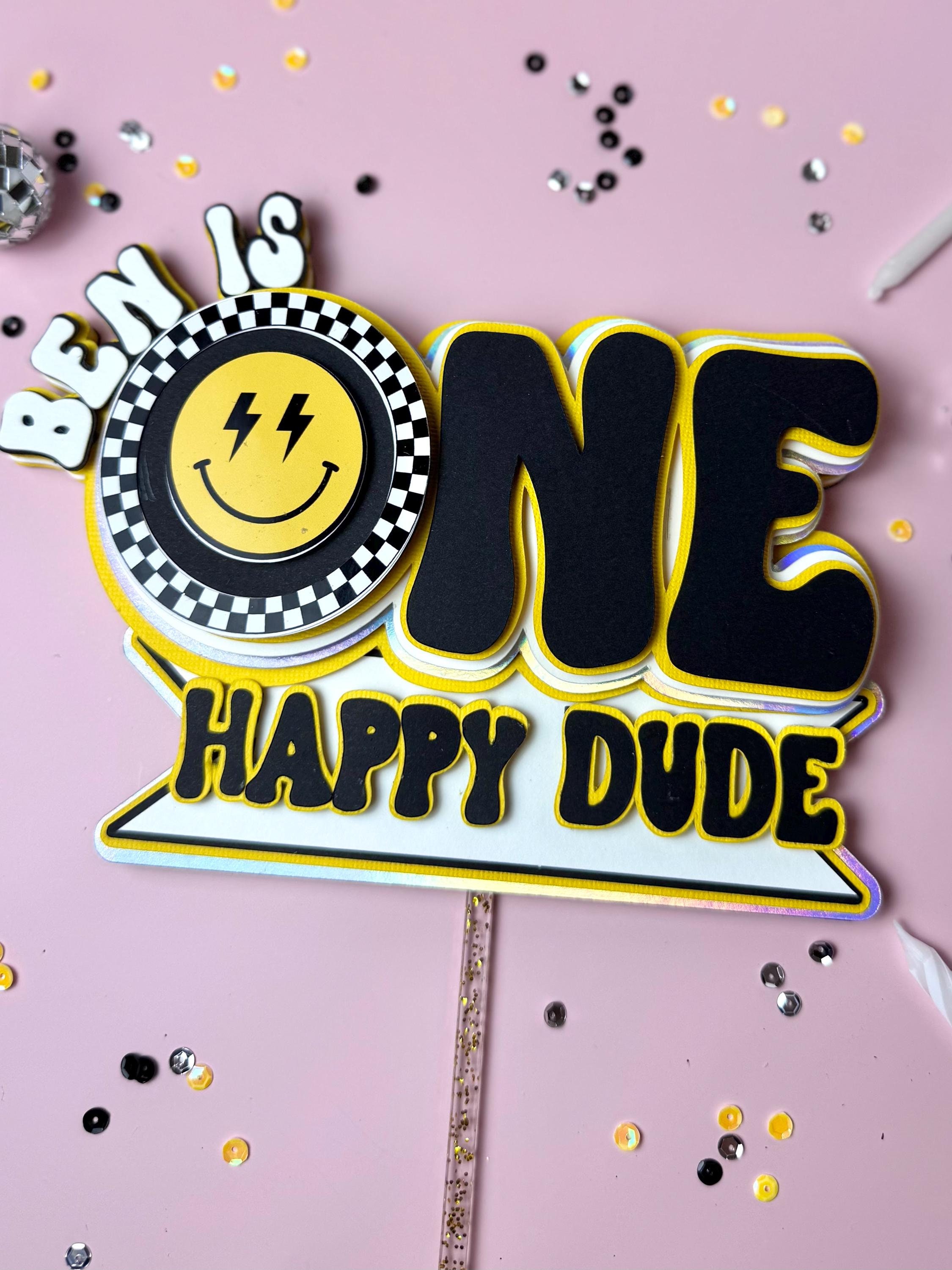 Happy Dude Cake Topper Smile Face Cake Topper One Cool Dude Smile Face ...