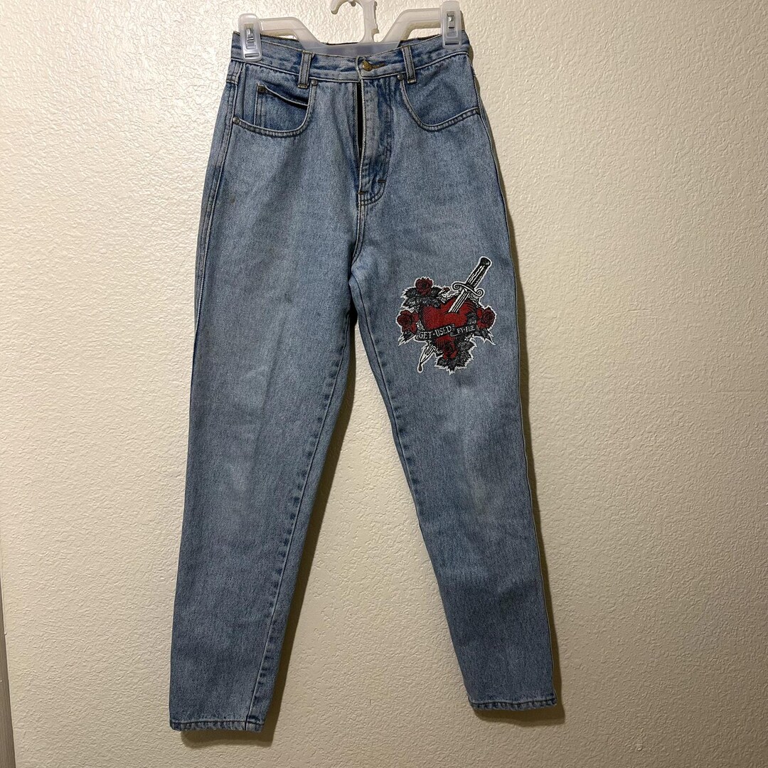 Vintage Get Used High Waisted Mom Jeans 90s Heart Rose Sword Size 27 - Etsy