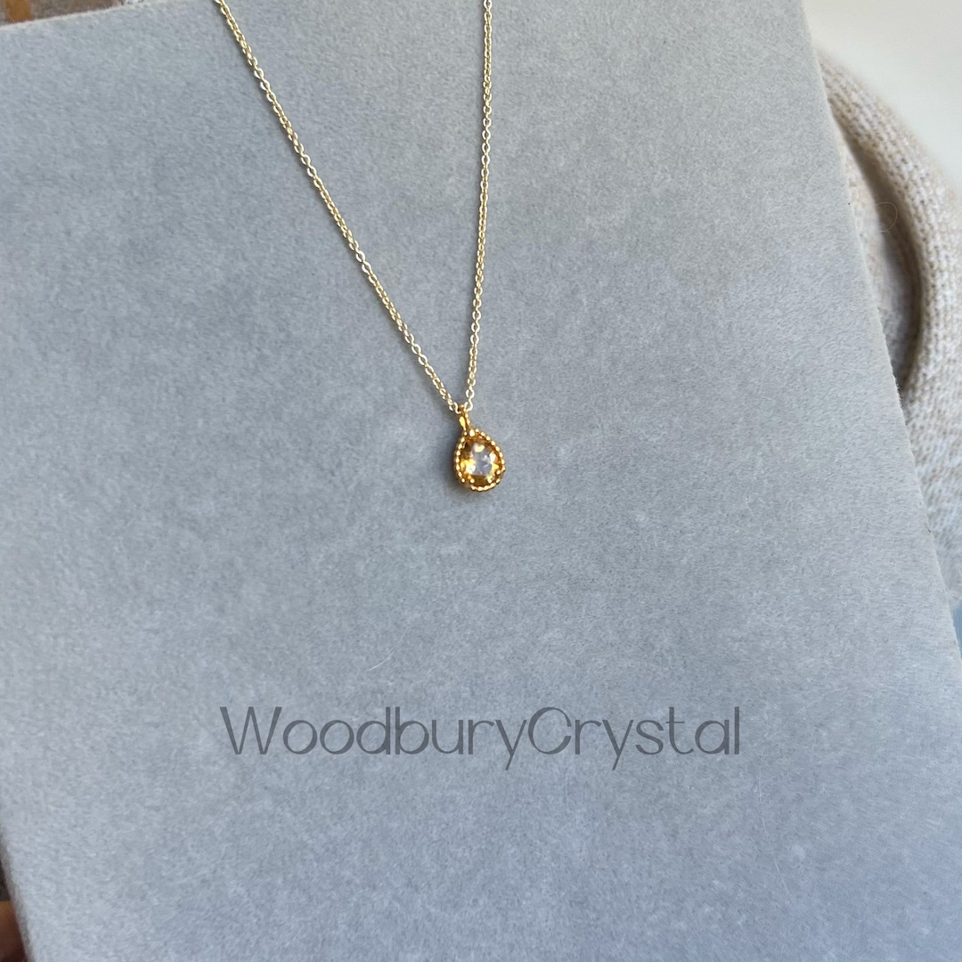 Dainty Citrine Necklace | Tiny Citrine Drop Pendants Necklace | Genuine ...