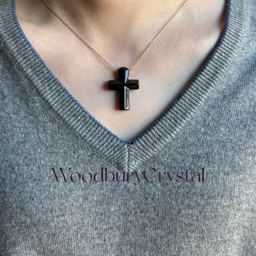 Natural Obsidian Necklace|obsidian Cross Pendant |925 Sterling Silver ...