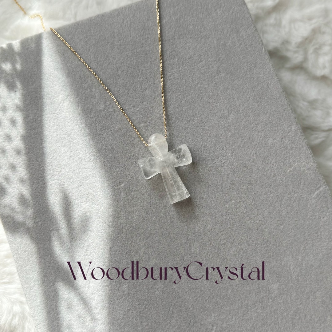Natural Clear Quartz Necklace|clear Quartz Cross Pendant |solid Gold ...