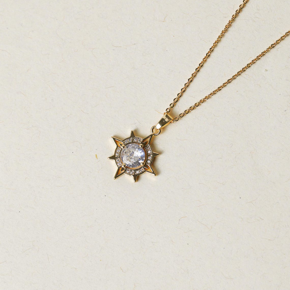Delicate Sun Symbol Gold Necklace| Brilliant Cut Stone Necklace |solar ...
