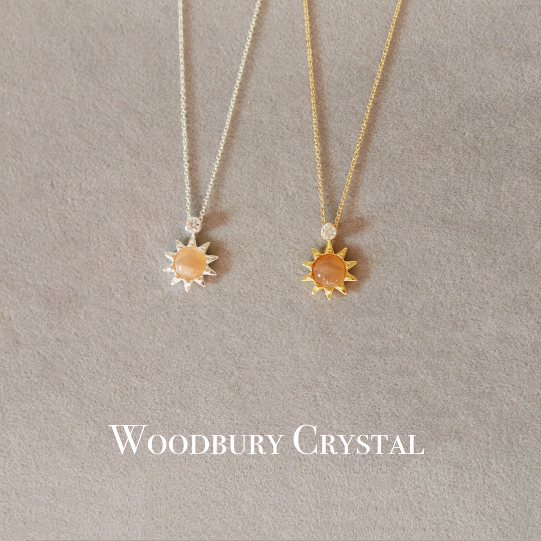 Natural Sunstone Sunflower Necklaces |925 Sterling Silver Charm|dainty Crystal Necklace |14k ...