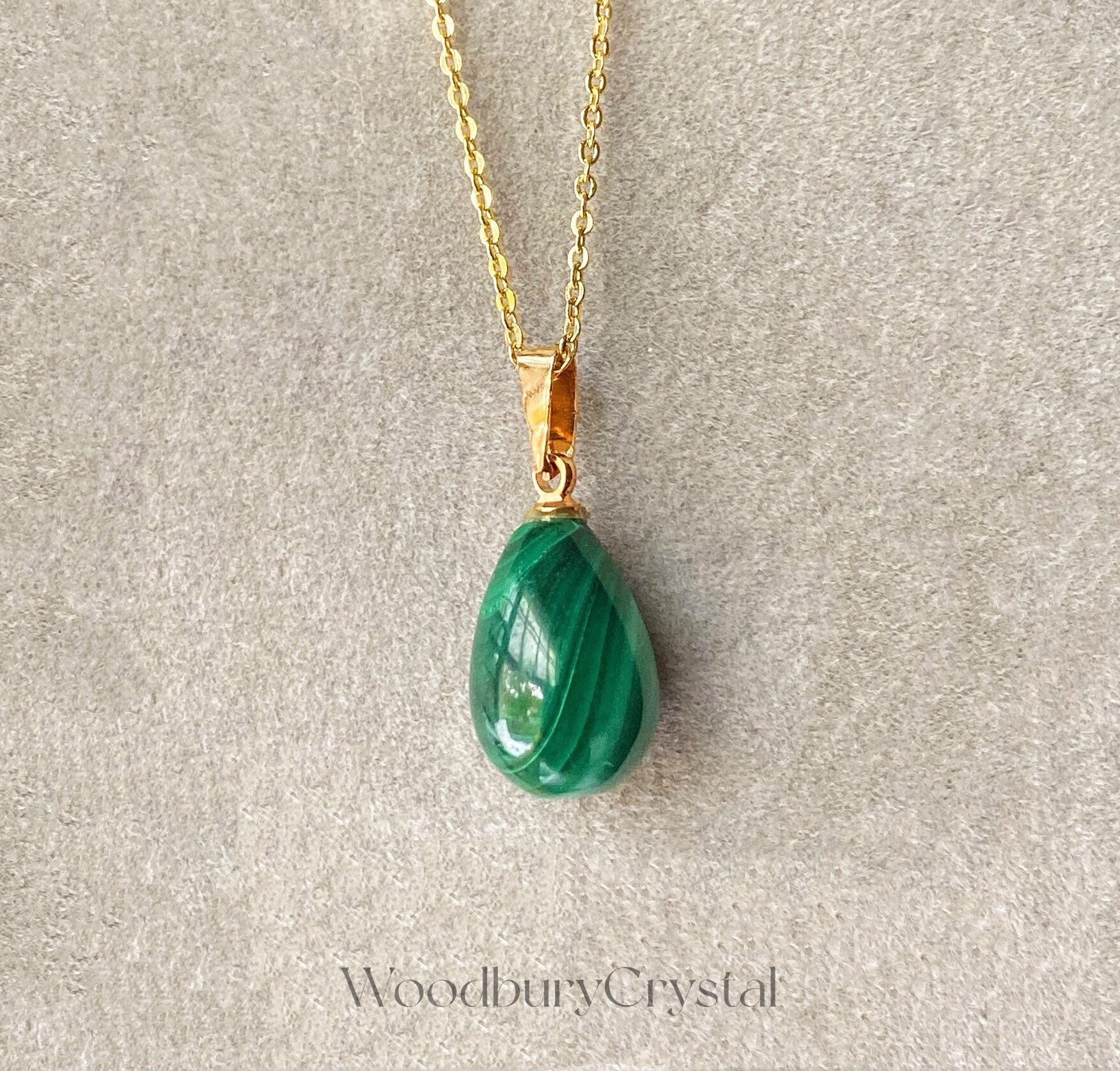 Natural Malachite Necklace|dainty Malachite Drop Necklace |solid Gold ...
