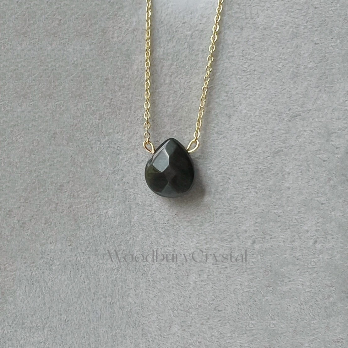 Obsidian Teardrop Necklacedainty Obsidian Necklacesolid Gold - Etsy