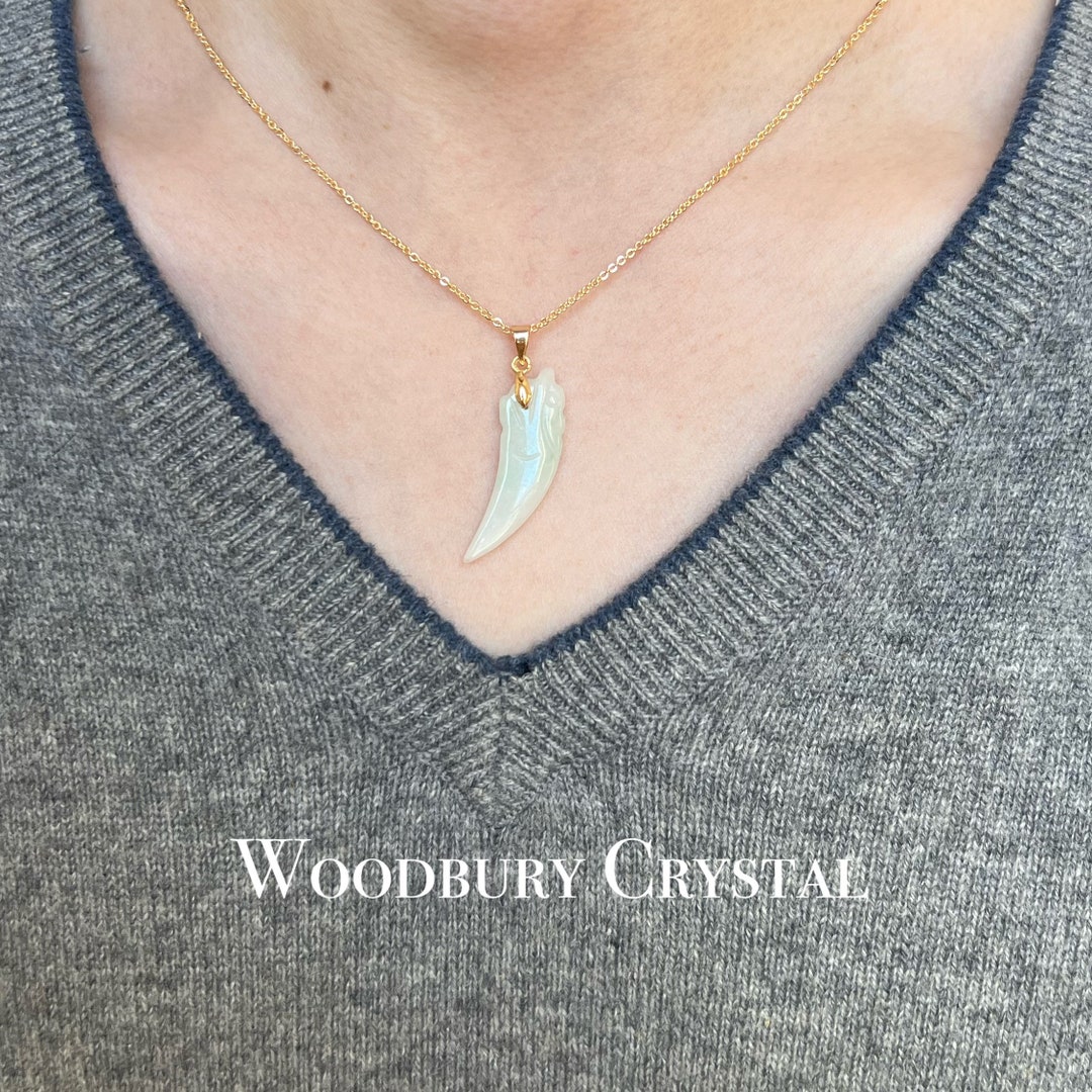 Natural Jade Wolf Tooth Necklace|4mm Jade Necklace |solid Gold |rose ...