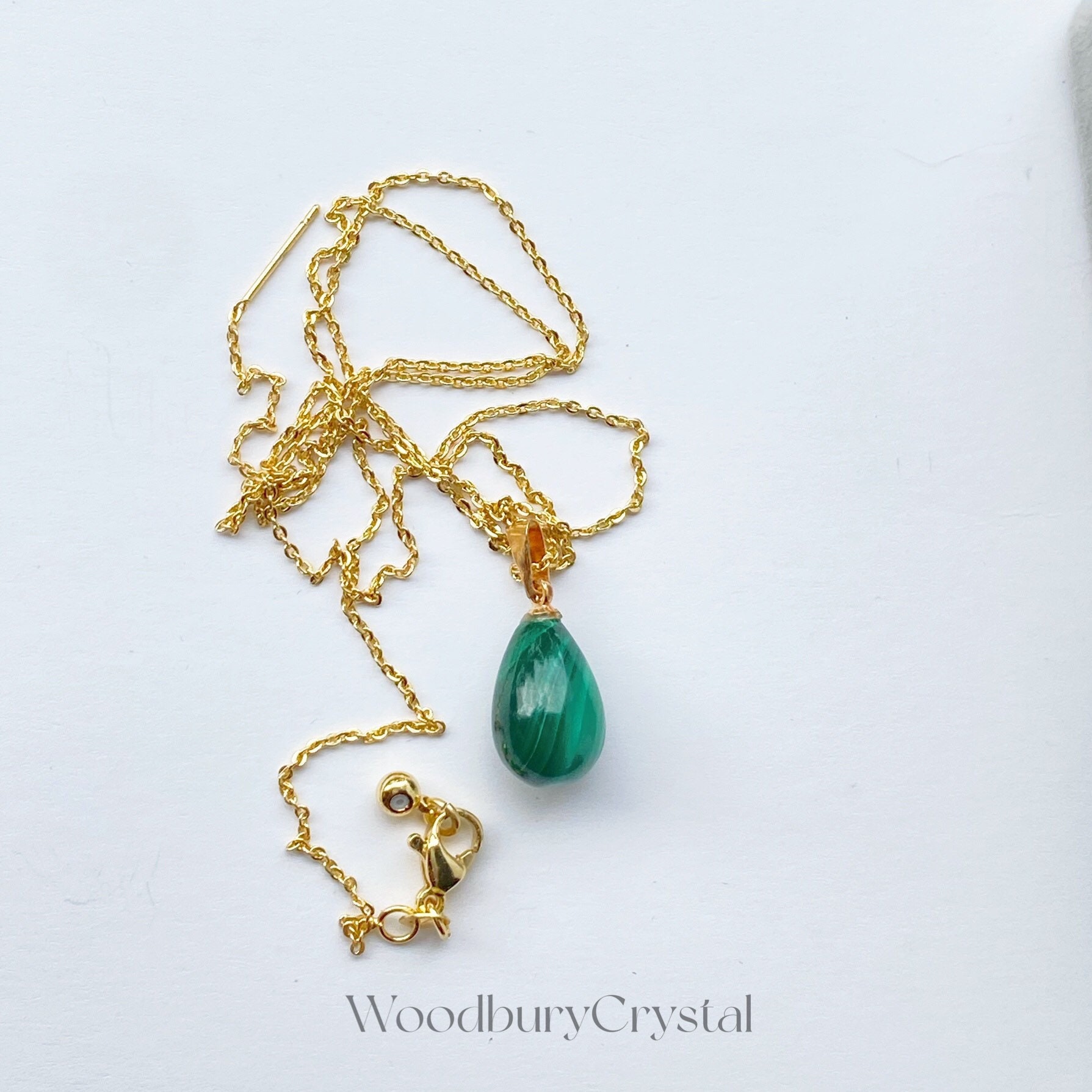 Natural Malachite Necklace|dainty Malachite Drop Necklace |solid Gold ...