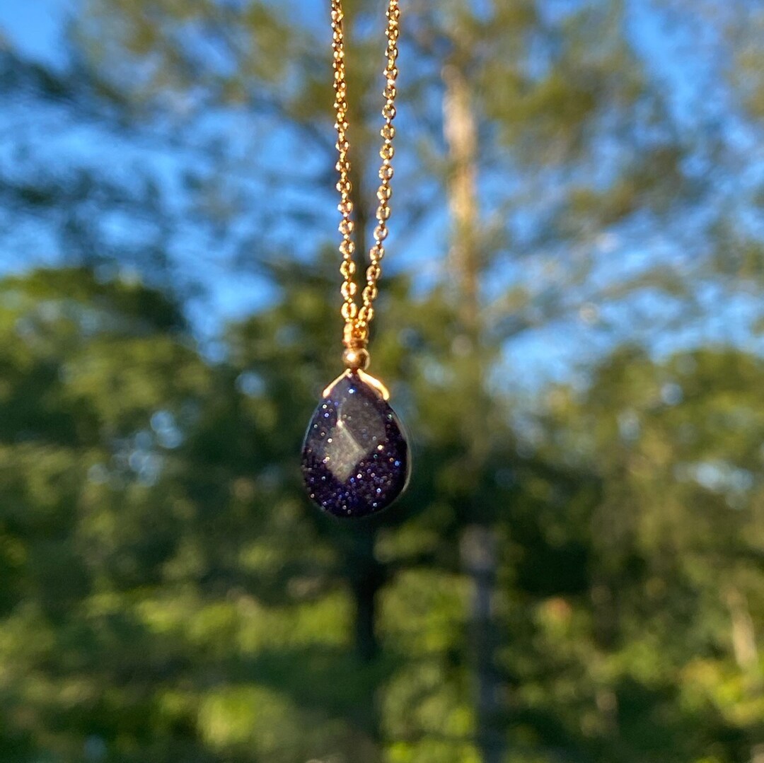 Blue Sandstone Necklace teardrop Necklace healing Crystal Necklace - Etsy