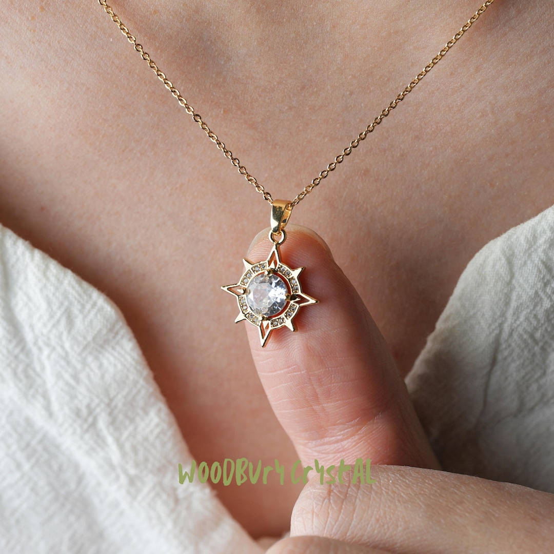 Delicate Sun Symbol Gold Necklace| Brilliant Cut Stone Necklace |solar ...