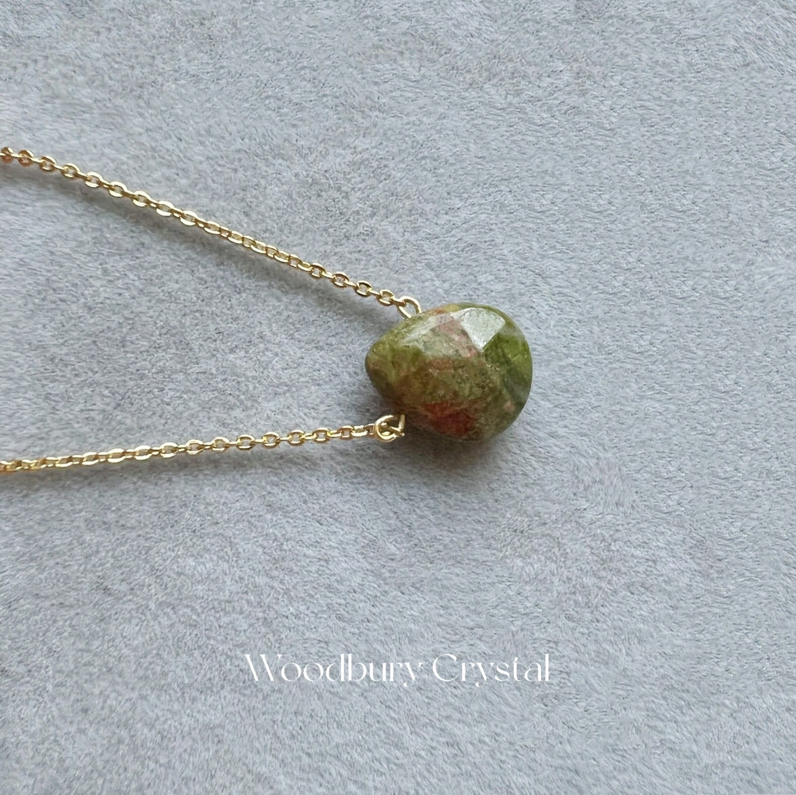 Unakite Teardrop Necklacedainty Unakite Necklacesolid Gold - Etsy