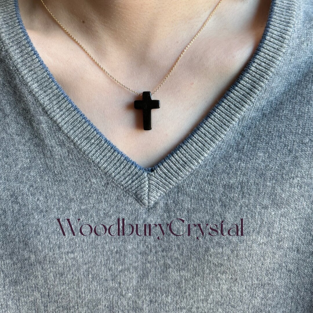 Natural Obsidian Necklace|obsidian Cross Pendant |rose Gold |925 ...