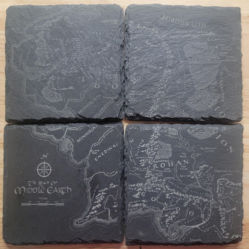 Middle Earth Map LOTR Stone Coasters - Etsy