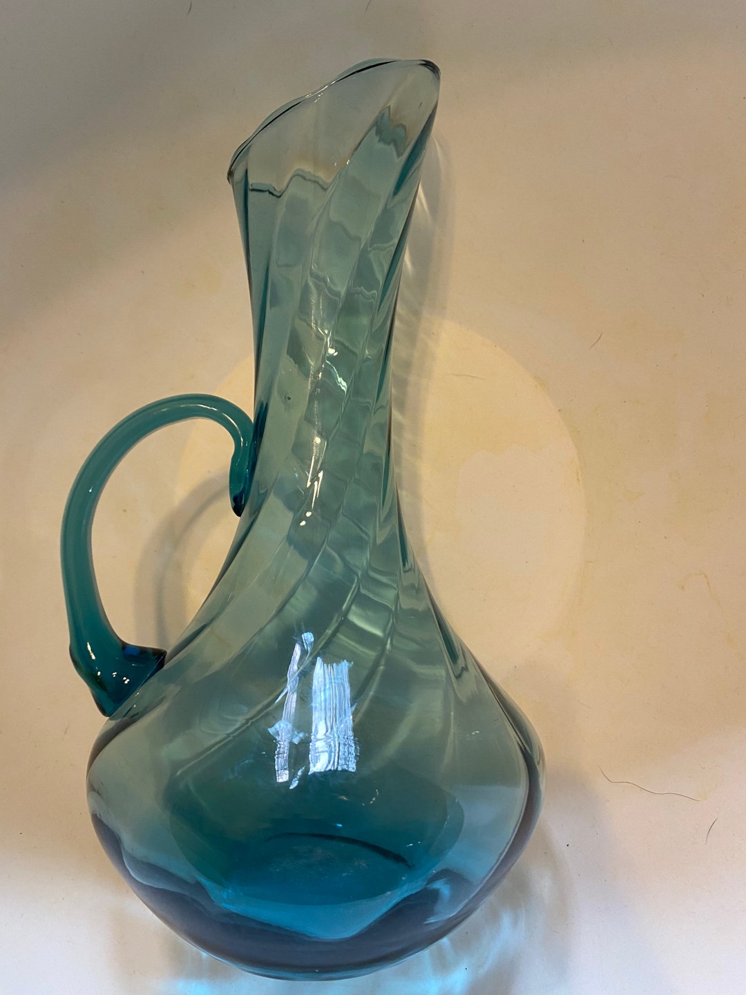 Vintage ~ Blue Swirled Glass Pitcher - Etsy