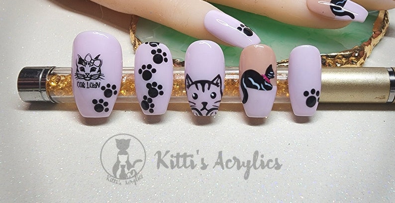 Cute Kitty Cat Lady Custom Press on Nails Glue on Nails - Etsy