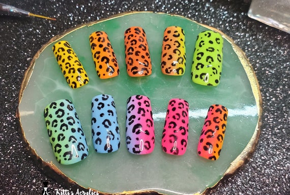 Rainbow Leopard Print Nails