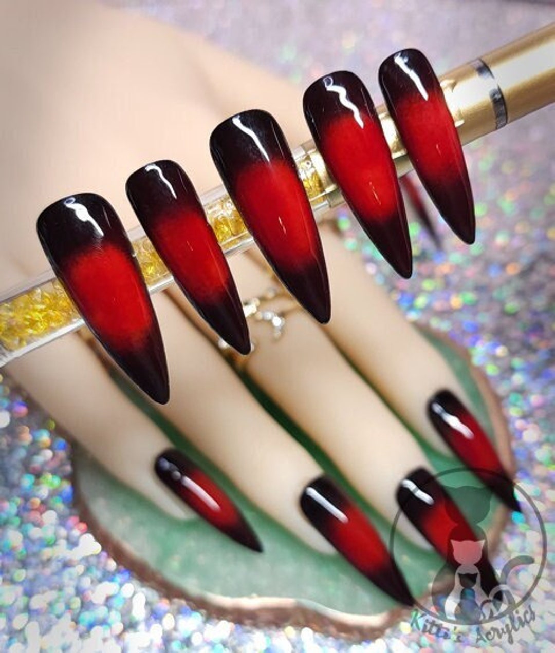 Red and Black Goth Aura Custom Press on Nails Glue on Nails False Nails ...