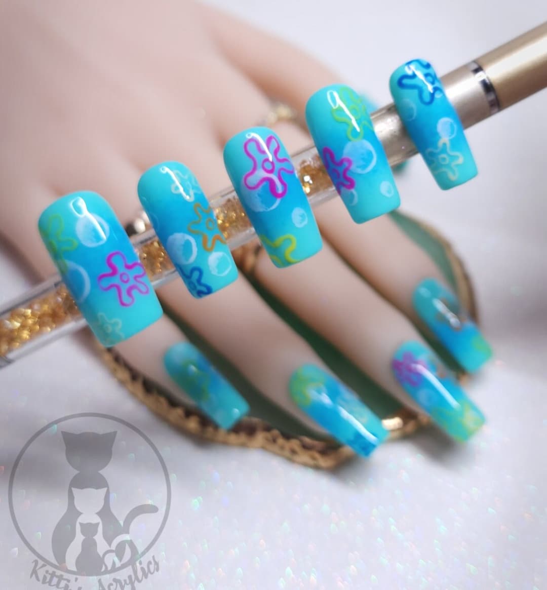 Bikini Bottom Underwater Flower Skies Custom Press on Nails - Etsy