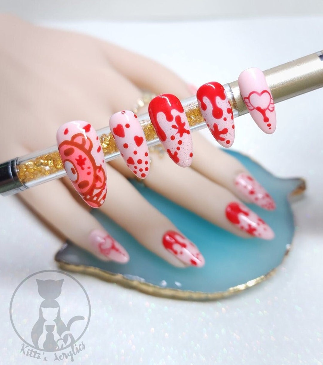 Gloomy Bear Inspired Bloody Pink Custom Press on Nails - Etsy