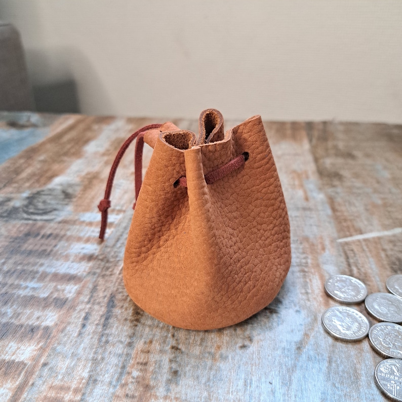 Handmade Small Leather Drawstring Pouch Bag, Leather Coin Pouch Bag ...
