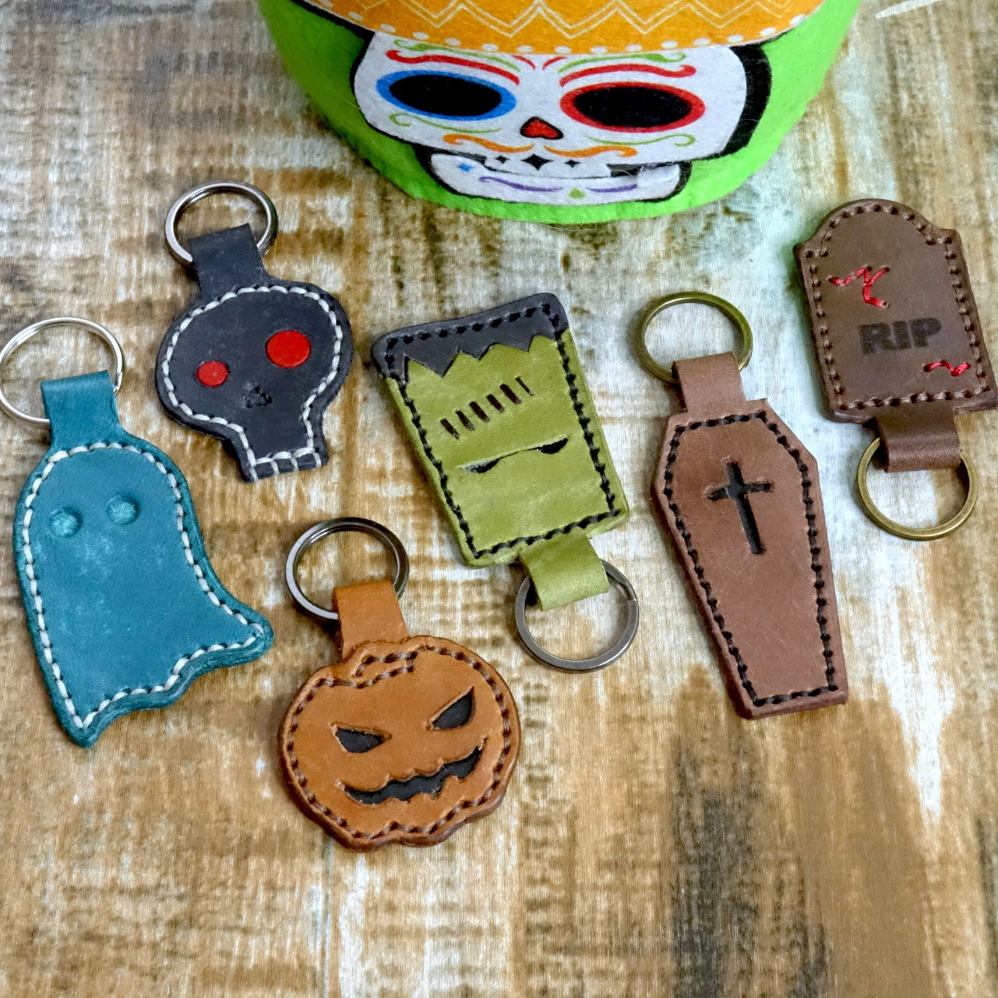 Leather Keyring Halloween, Pumpkin, Keychain Spooky Ghost, Skull - Etsy