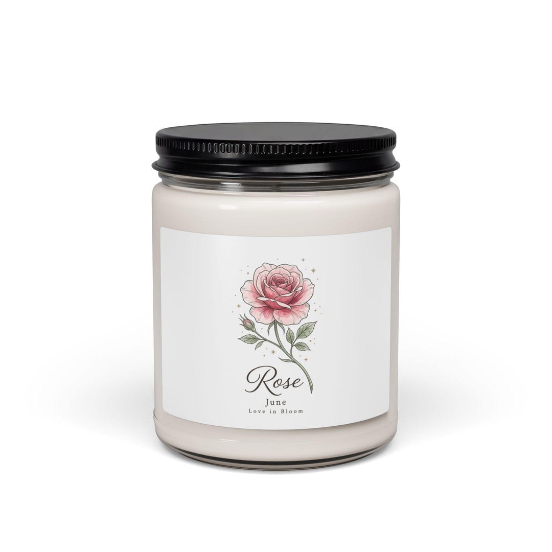 Rose Birth Month Candle, Soy 9oz | Birth Flower, Botanical Line Art ...