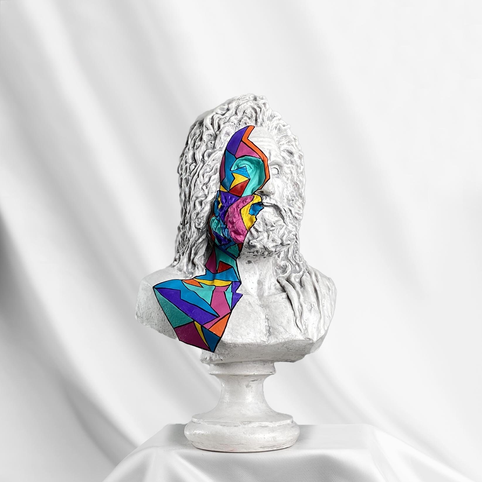 Zeus Pop Art Sculpture, Large Zeus Sculpture Statue, Zeus Bust Statue ...